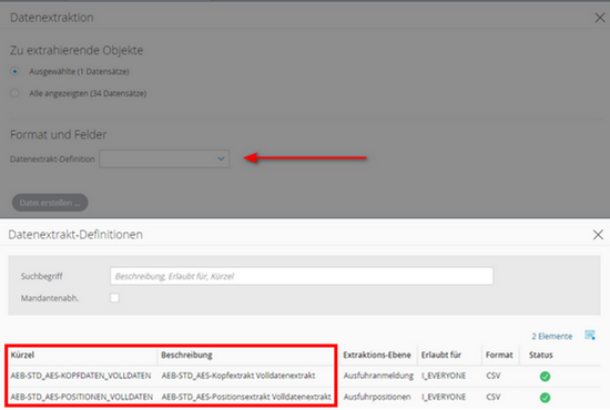Export: Datenextrakte aus der Übersicht erstellen – AEB Help Center