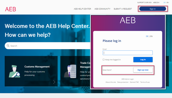 Creating a login or AEB account yourself – AEB Help Center