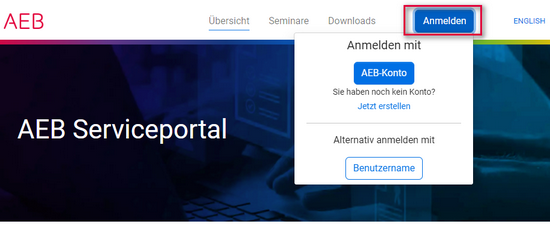 Login oder AEB-Konto selbst erstellen – AEB Help Center