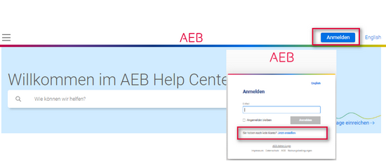 Login oder AEB-Konto selbst erstellen – AEB Help Center